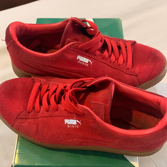 Puma | Shoes | Red Suede Gum Sole Puma Sneaker | Poshmark